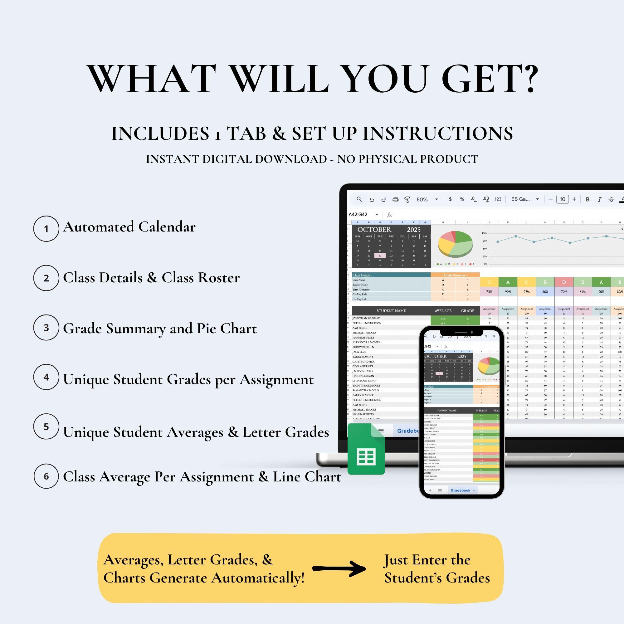 Digital Teacher Gradebook Spreadsheet Assignment Tracker for Teacher ...