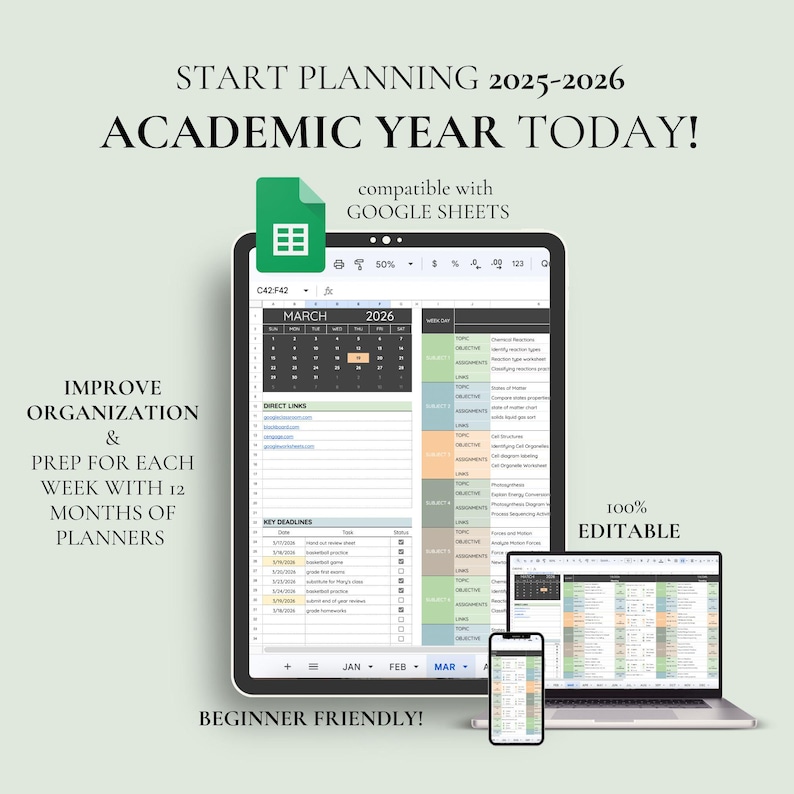 Science Teacher Lesson Planner 2026 Academic Calendar Digital Lesson ...