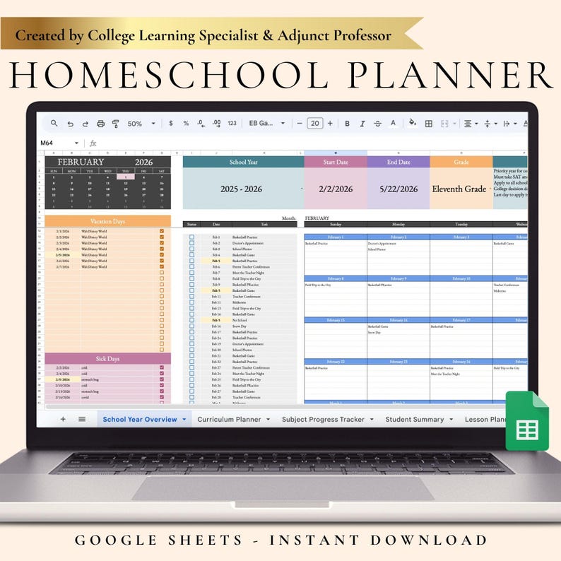 Homeschooler Planner Google Sheets Curriculum Planner Spreadsheet ...
