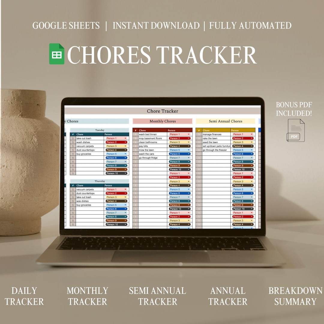 Chore Tracker Spreadsheet Google Sheets Digital Chore Chart Family ...
