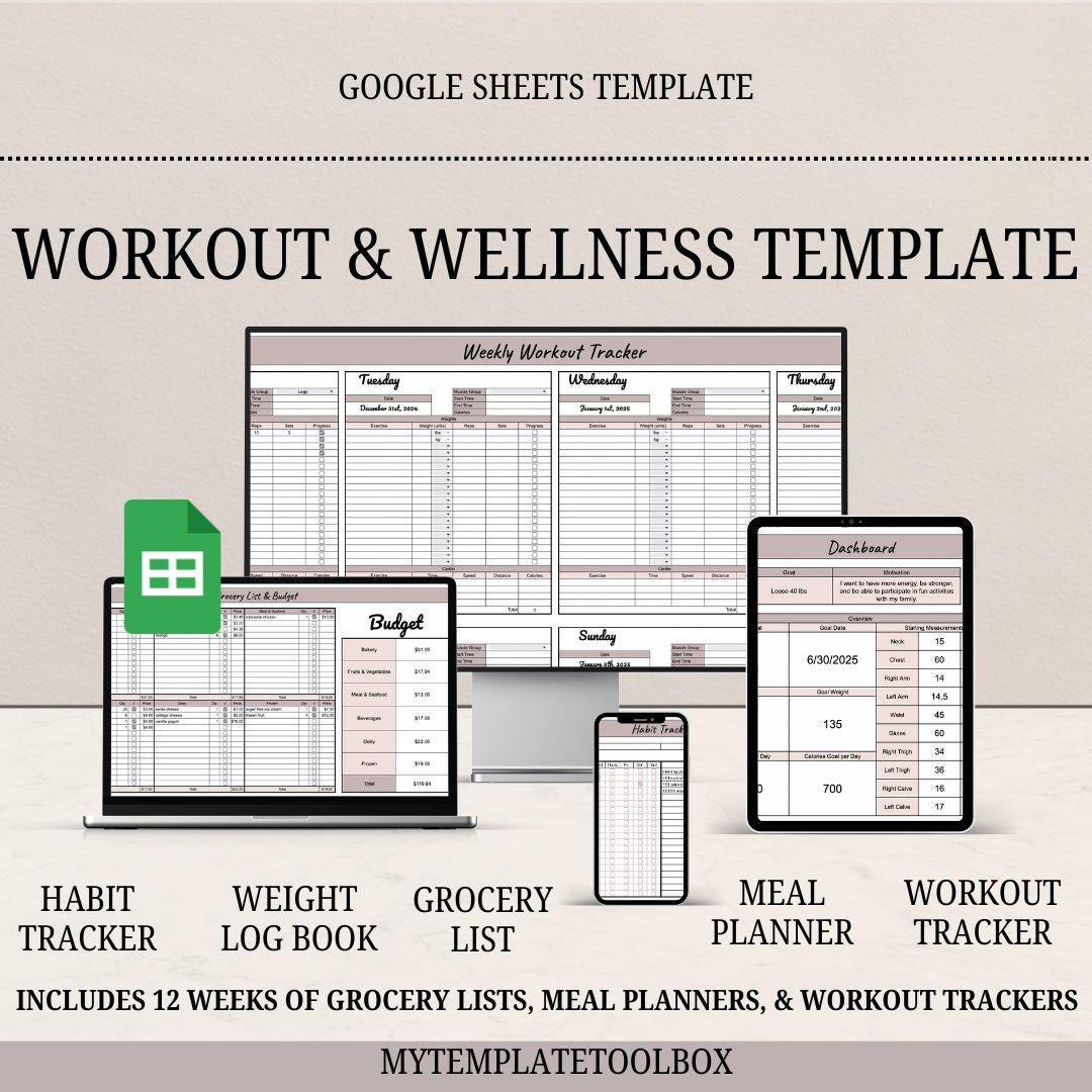 Habit Tracker Spreadsheet for Health and Wellness Spreadsheet Workout ...