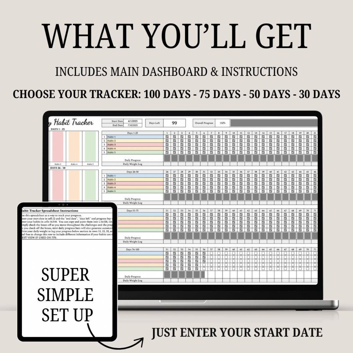 Habit Tracker Printable Page 75 Day Challenge Tracker Printable Habit ...