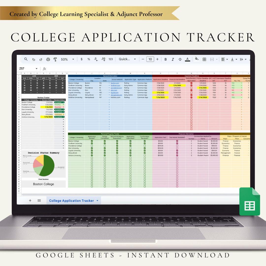 College Application Tracker Google Sheets Student Organizer College ...