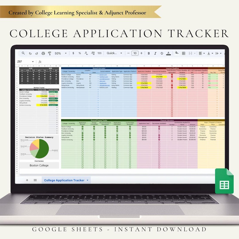 College Application Spreadsheet Template - Etsy