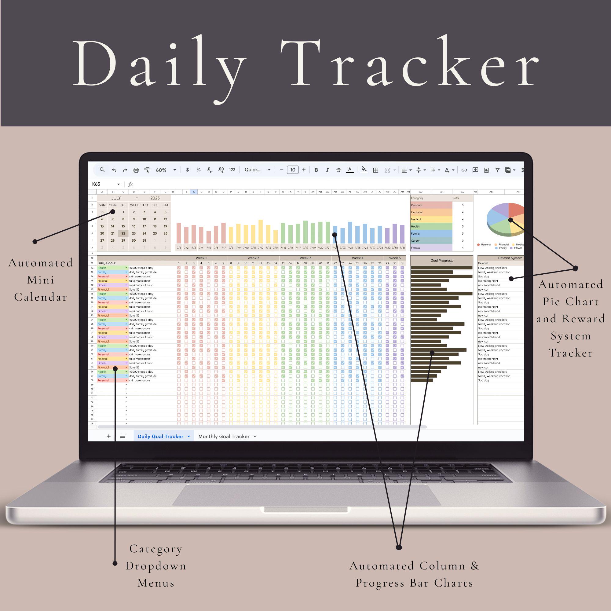 Goal Planner Spreadsheet | Daily & Monthly Goal Tracker (digital ...