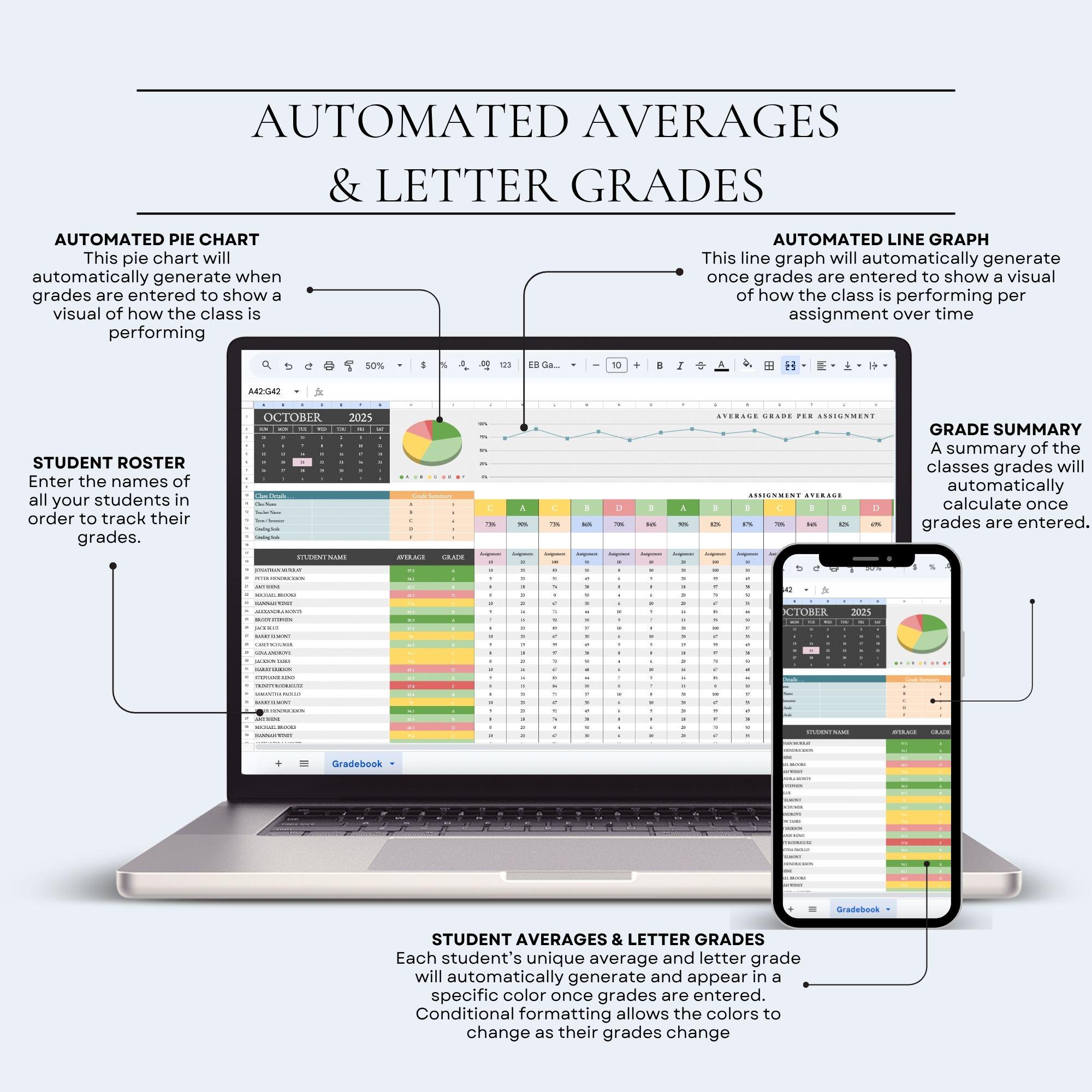 Digital Teacher Gradebook Spreadsheet Assignment Tracker for Teacher ...