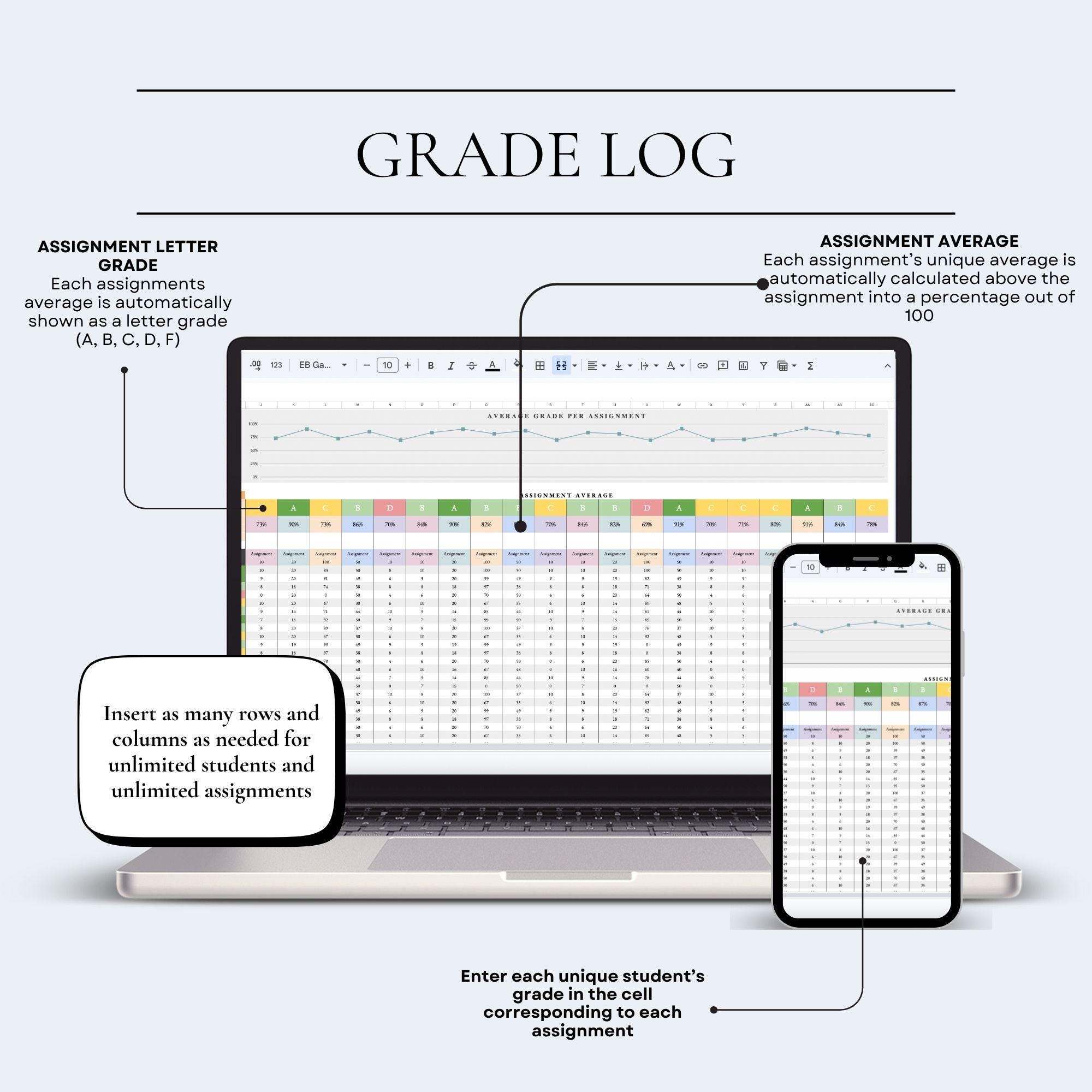 Digital Teacher Gradebook Spreadsheet Assignment Tracker for Teacher ...