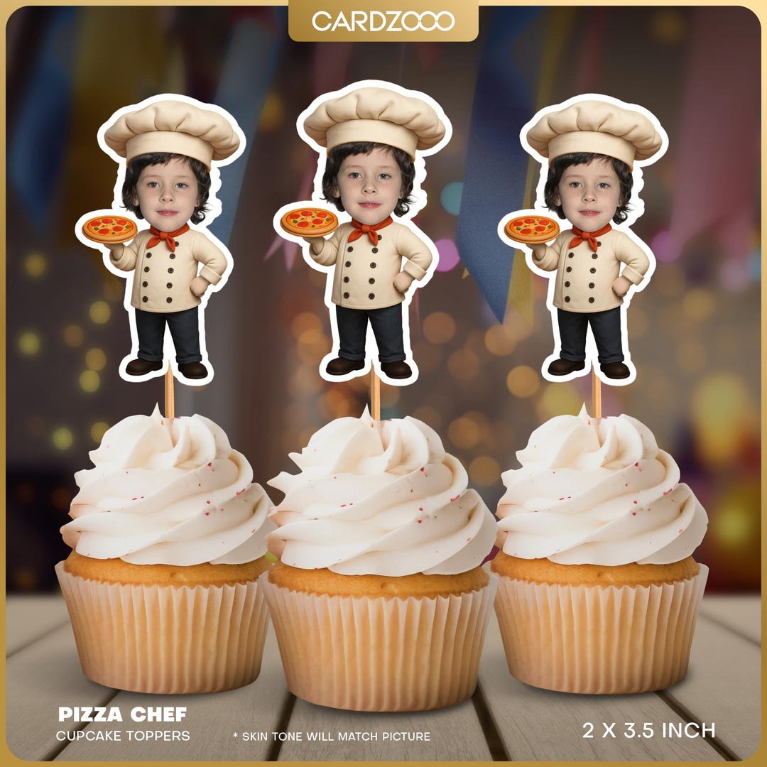 Pizza Chef Pizza Party Custom Face Cupcake Toppers - Etsy