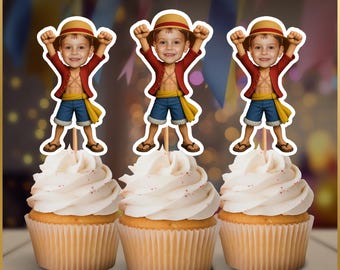 Luffy Personalized Face Cupcake Toppers | One Piece Birthday Decor - Etsy