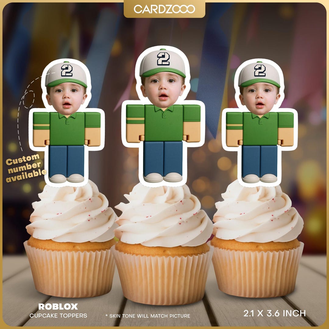 Brick Man Face Cupcake Toppers – Custom Gamer Birthday Decor ...