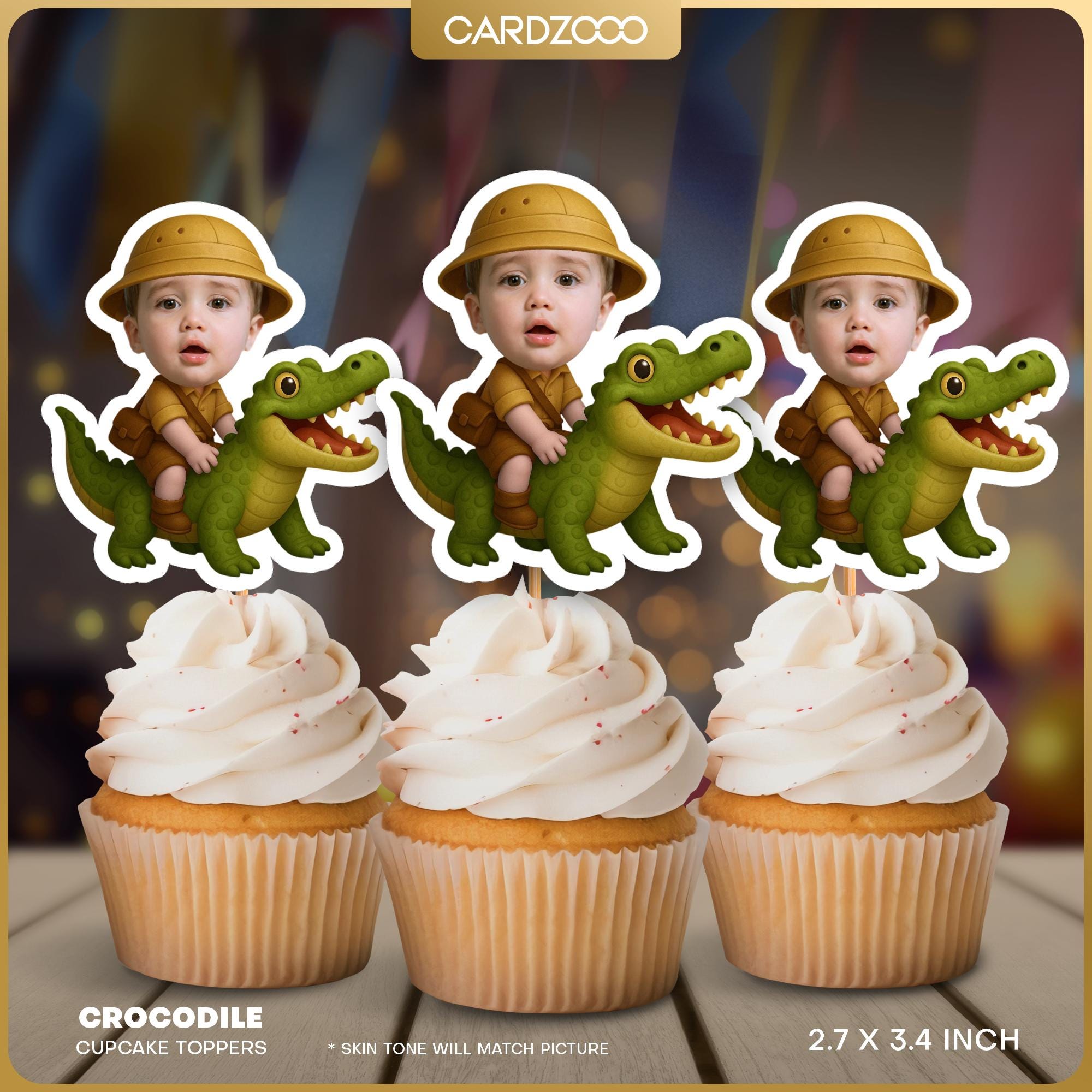 Crocodile Face Cupcake Toppers – Custom Jungle Baby Birthday Decor ...