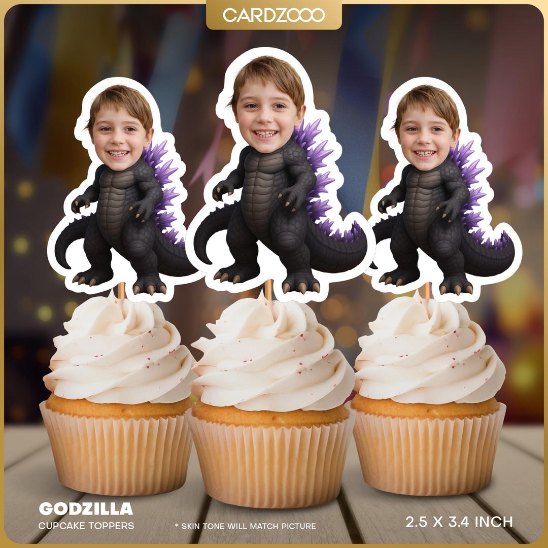 Godzilla Custom Face Cupcake Toppers – Funny Birthday Party Decor ...
