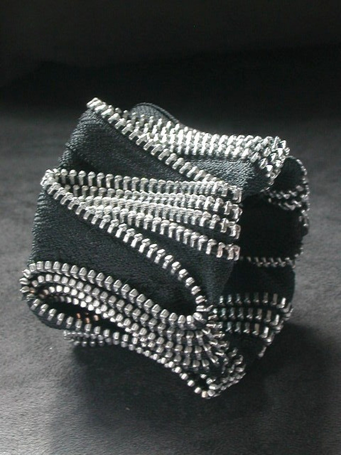 Zigzag Black Zipper Cuff in Silver - Etsy