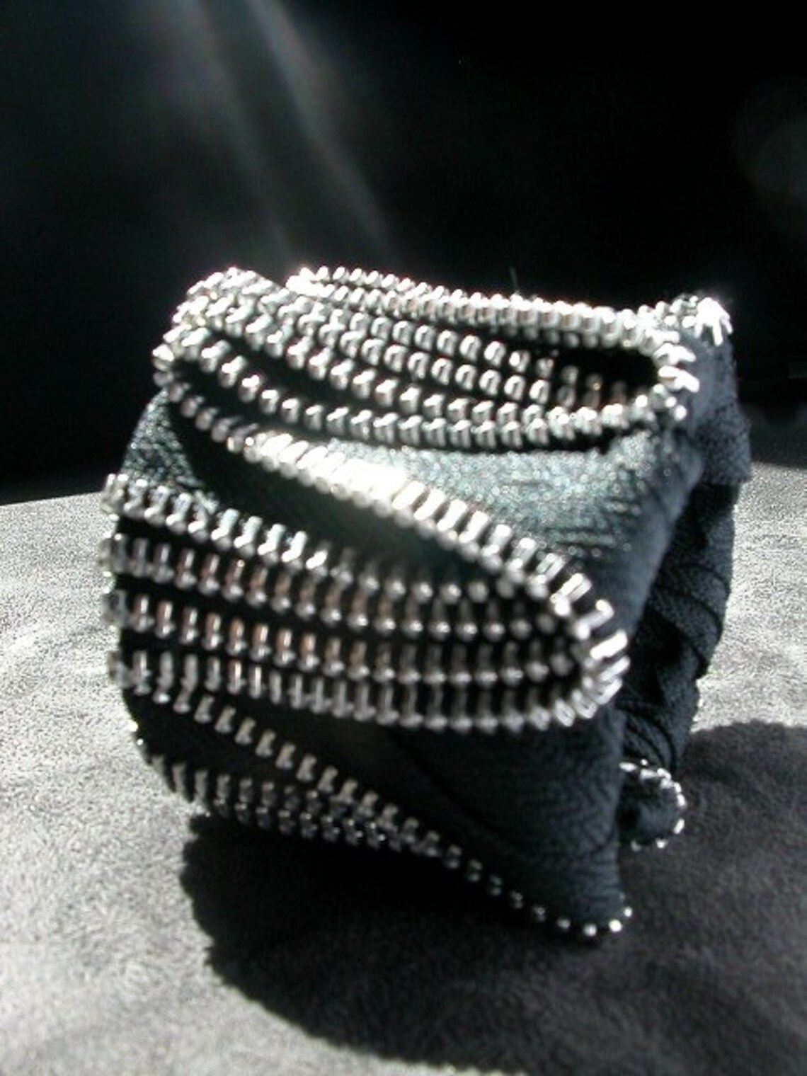 Zigzag Black Zipper Cuff in Silver - Etsy Canada