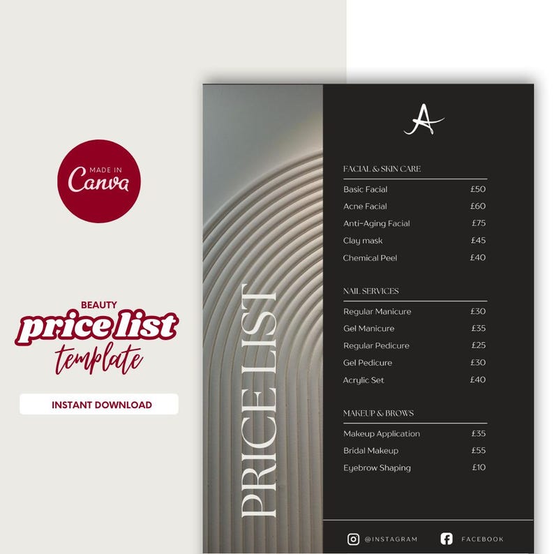 Editable Beauty Price List Template | Customisable Canva Salon Price ...