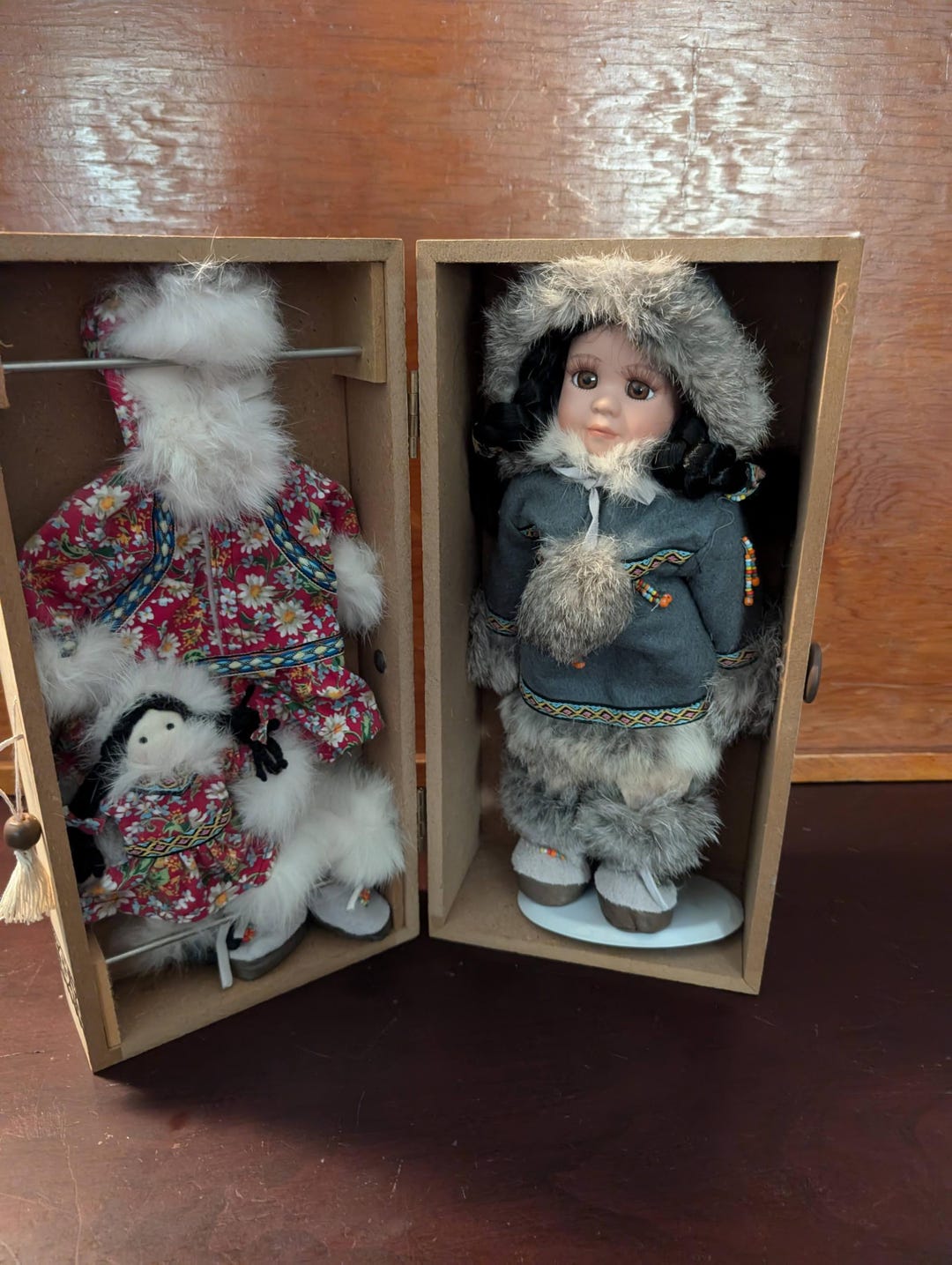 Alaskan Native American Eskimo Doll in Wooden Case With Stuffed Mini ...