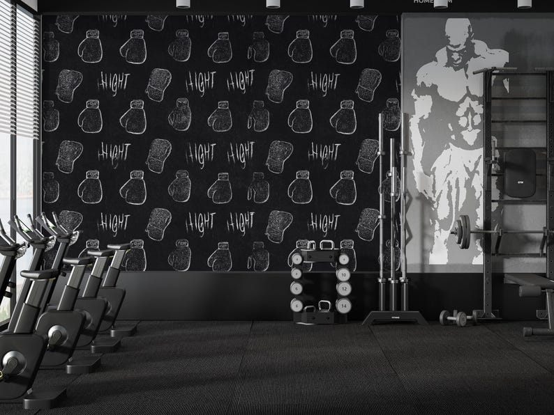 Boxing Gloves Pattern Wallpaper, Gym Wall Decor, Peel and Stick Sports ...