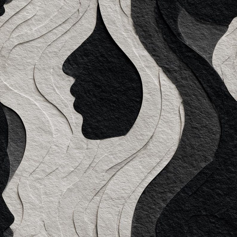 Abstract Woman Silhouette 3D Wall Mural: Textured Black & Beige ...