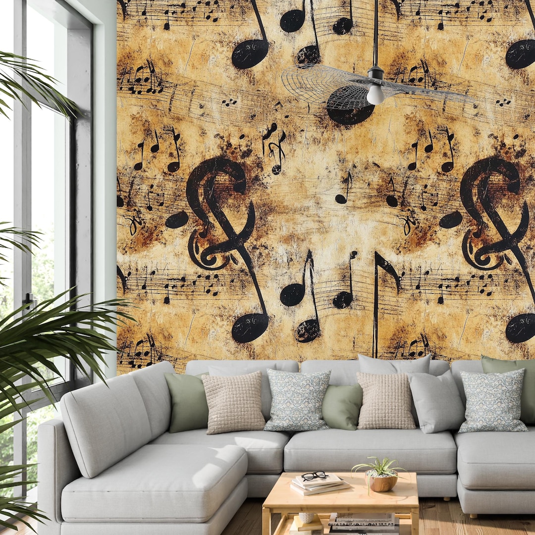 Vintage Music Note Wallpaper Mural: Retro Cafe Decor - Etsy UK