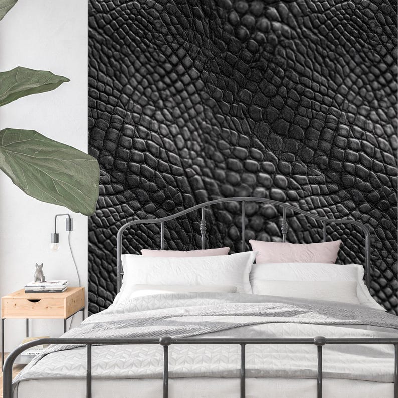 Black Snake Skin Texture Canvas Wallpaper, 3D Faux Leather Wall Mural ...