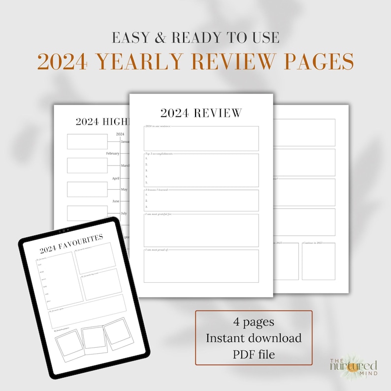 Digital/printable 2024 Yearly Review Pages | End of the Year Reflection ...