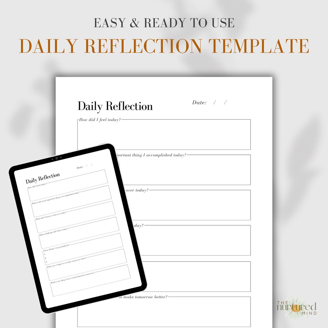 Printable Daily Reflection Template | Digital Daily Reflection Journal ...
