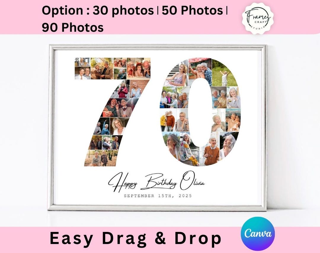 70th Birthday Photo Collage Template: Custom Canva Gift (digital ...