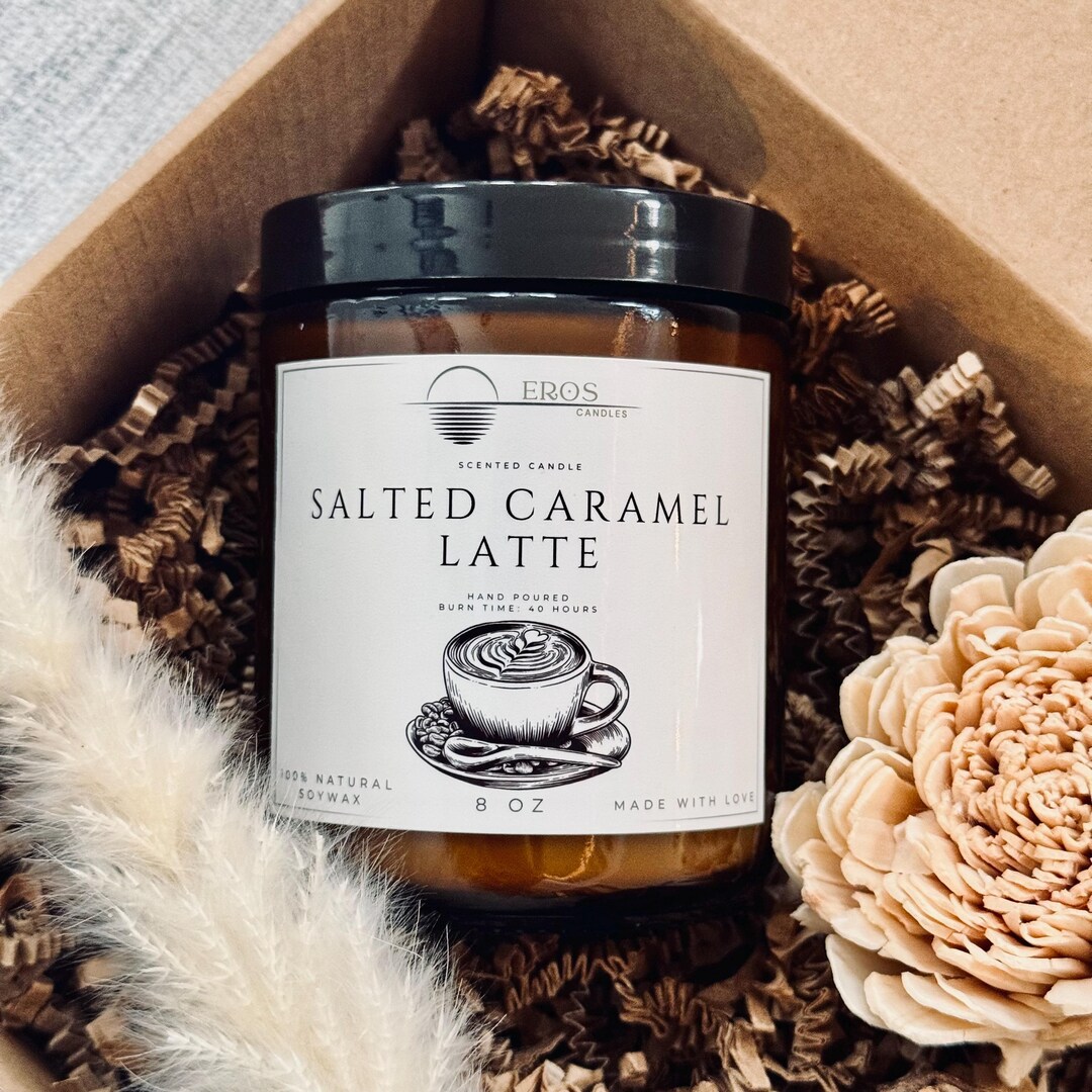 Salted Caramel Latte Scented Candle | 100% Natural Soy Wax | Hand ...