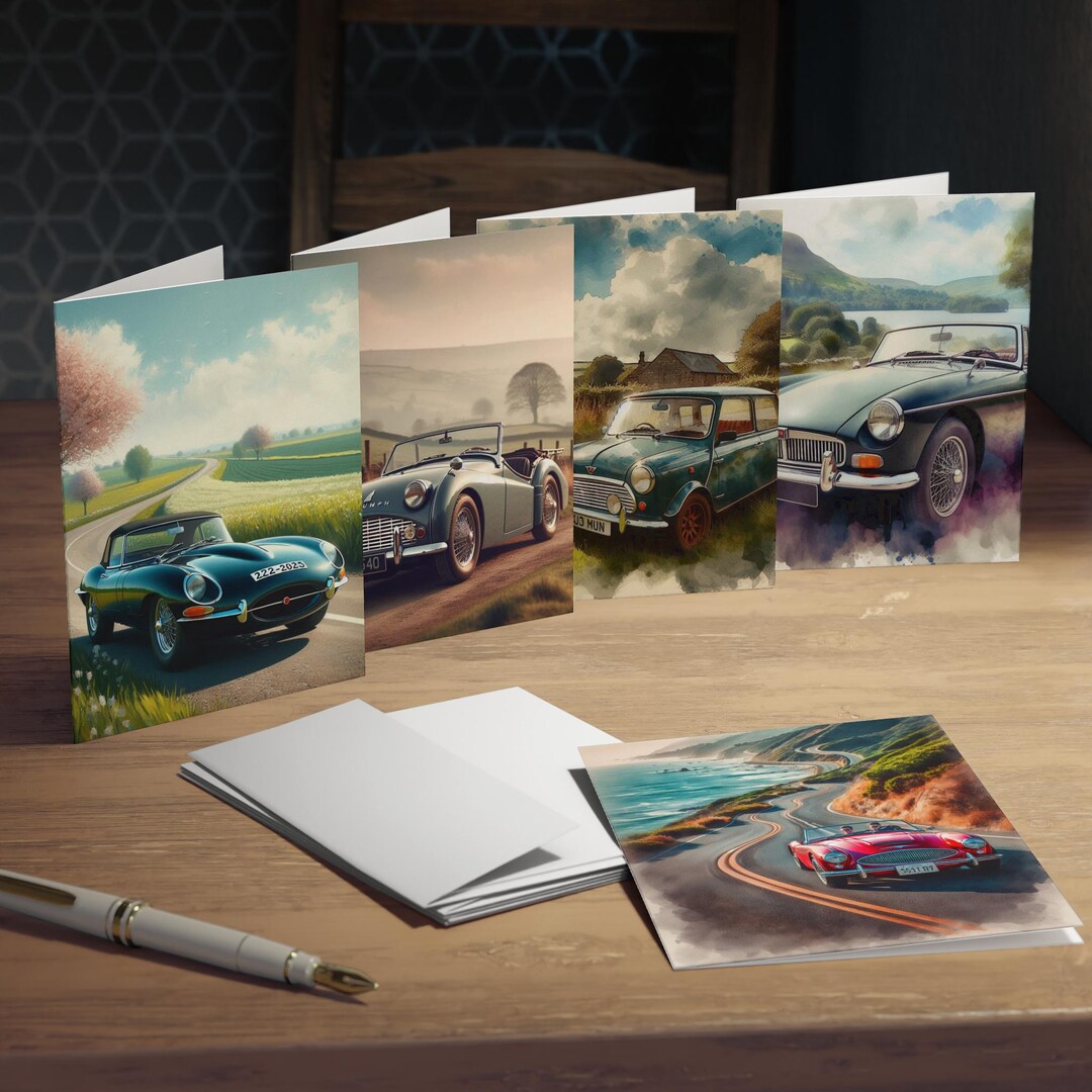 British Vintage Cars Greeting Cards Set - Vintage Auto Art, Perfect for ...