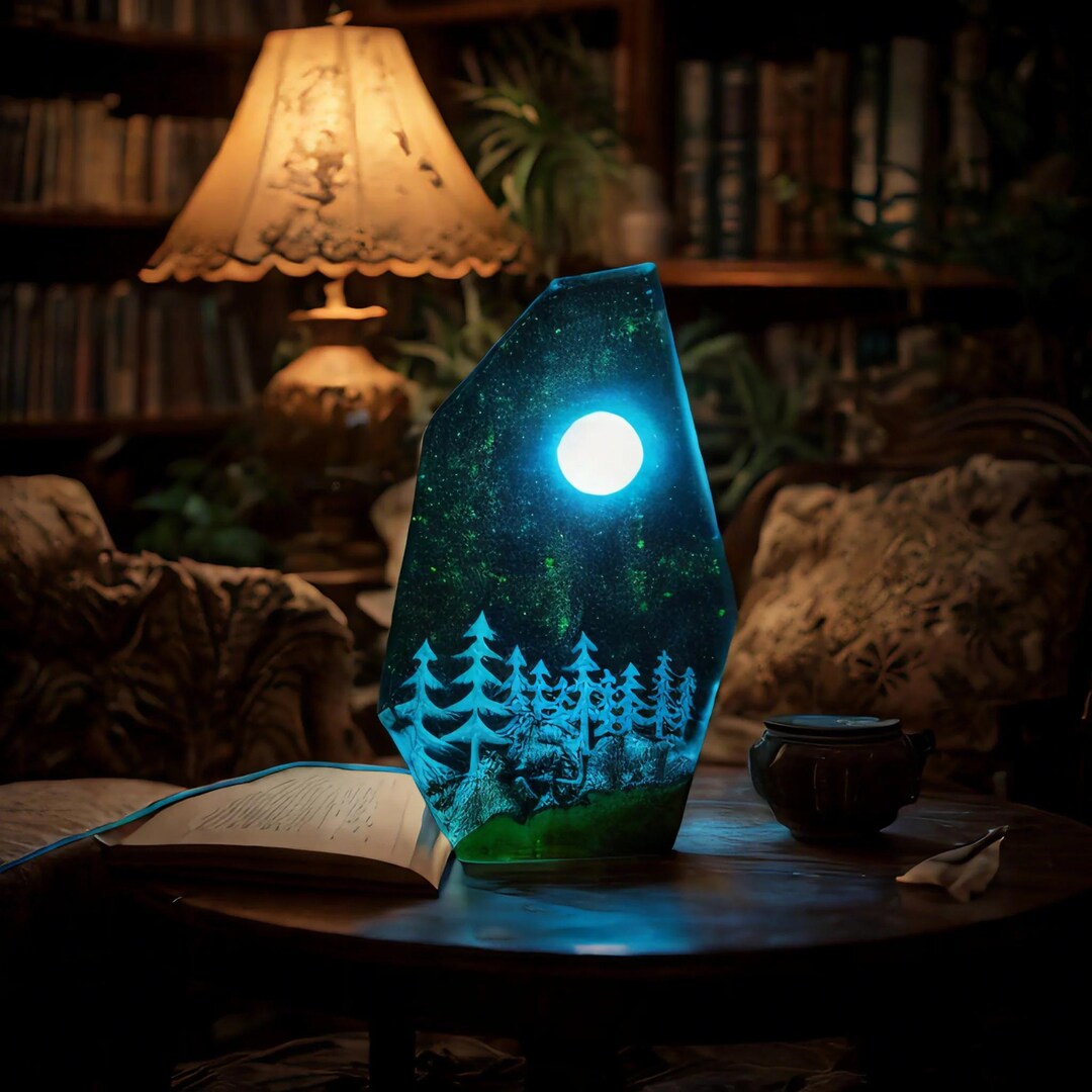 Aurora Borealis Hus.ky Resin Lamp, Northern Lights Epoxy Wood Night ...