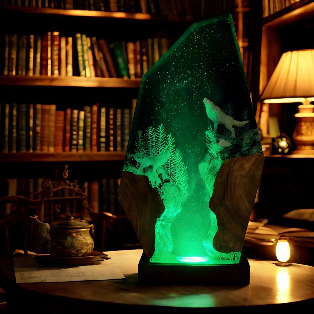 Northern Lights Wolf Resin Lamp, Howling Moon Night Light, Auro.ra ...