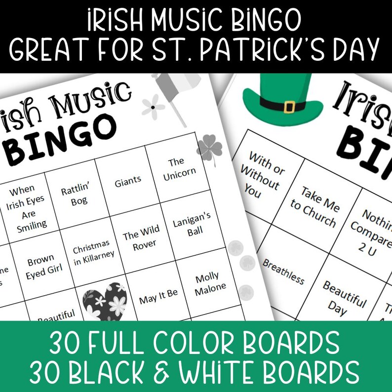 St. Patrick's Day Music Bingo Printable Game for Middle School General ...