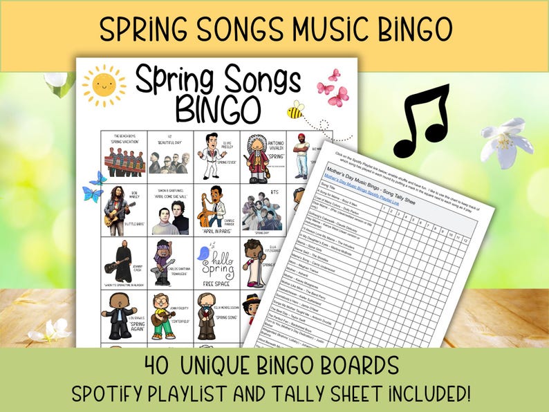 Spring Music Bingo Game, Printable Classroom Activity, Music Sub Plan ...