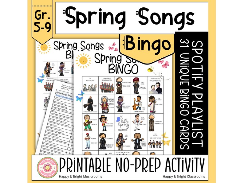 Spring Music Bingo Game, Printable Classroom Activity, Music Sub Plan ...
