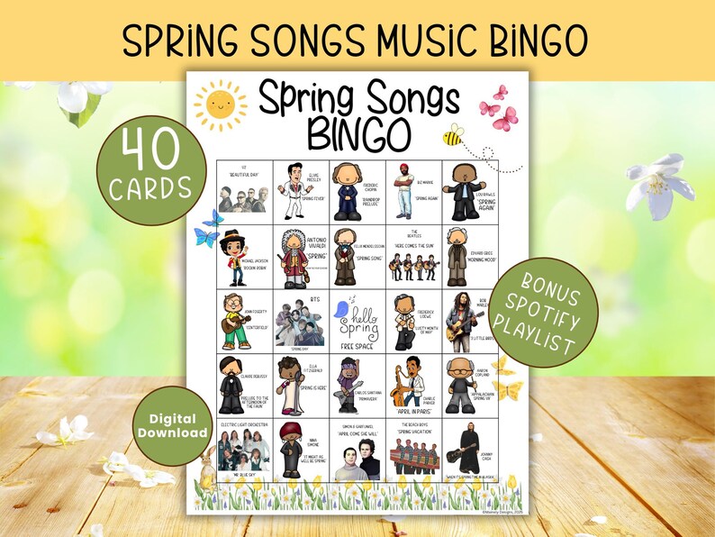 Spring Music Bingo Game, Printable Classroom Activity, Music Sub Plan ...