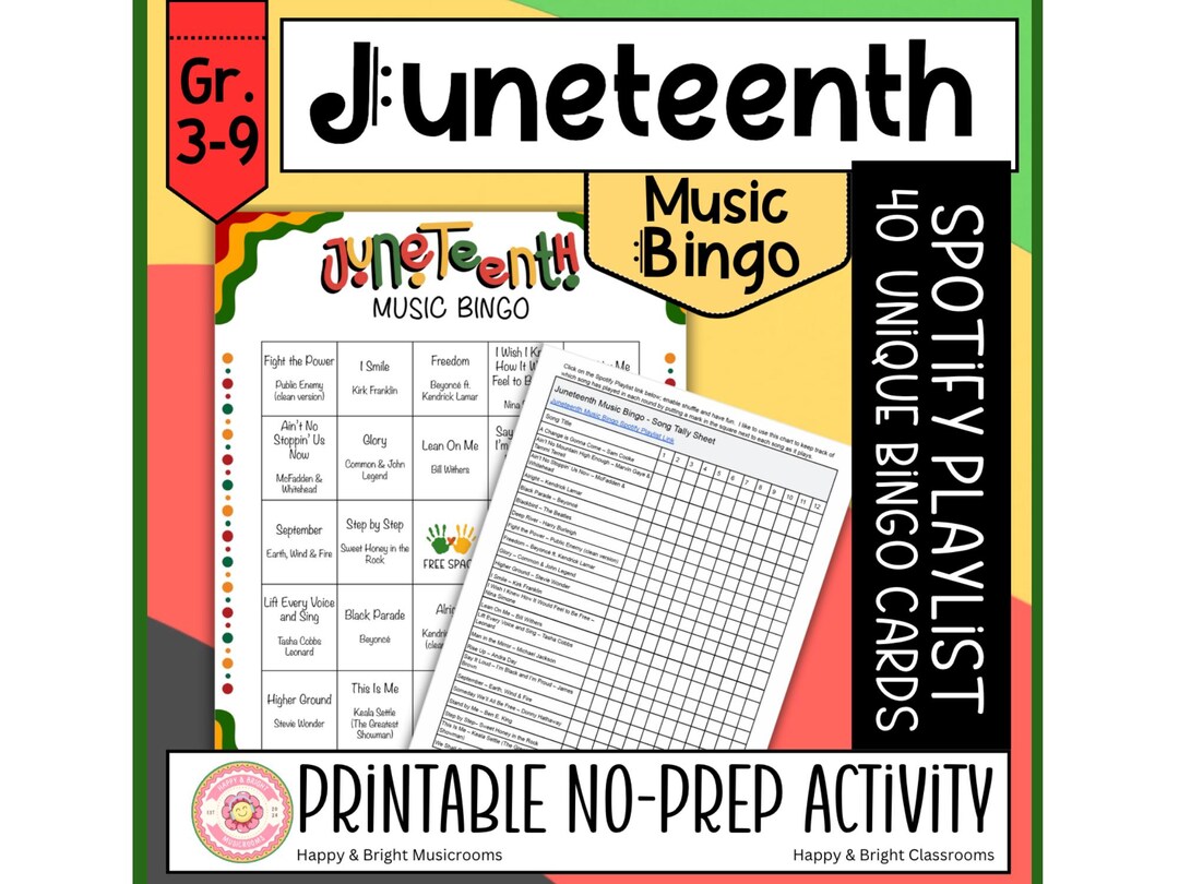 Juneteenth Music Bingo Game | Printable Classroom Activity for Kids ...