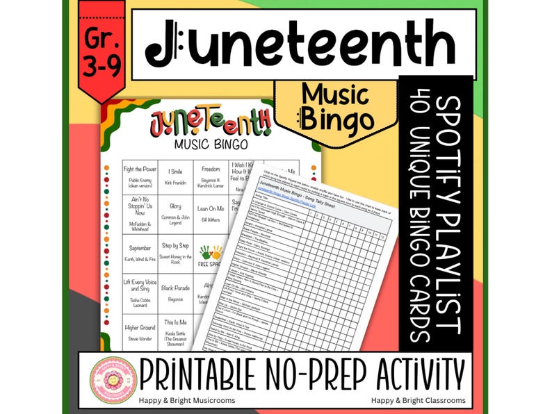 Juneteenth Music Bingo Game | Printable Classroom Activity for Kids ...