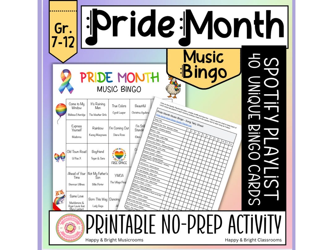 Pride Month Music Bingo Game | LGBTQIA+ Music Printable Activity for ...