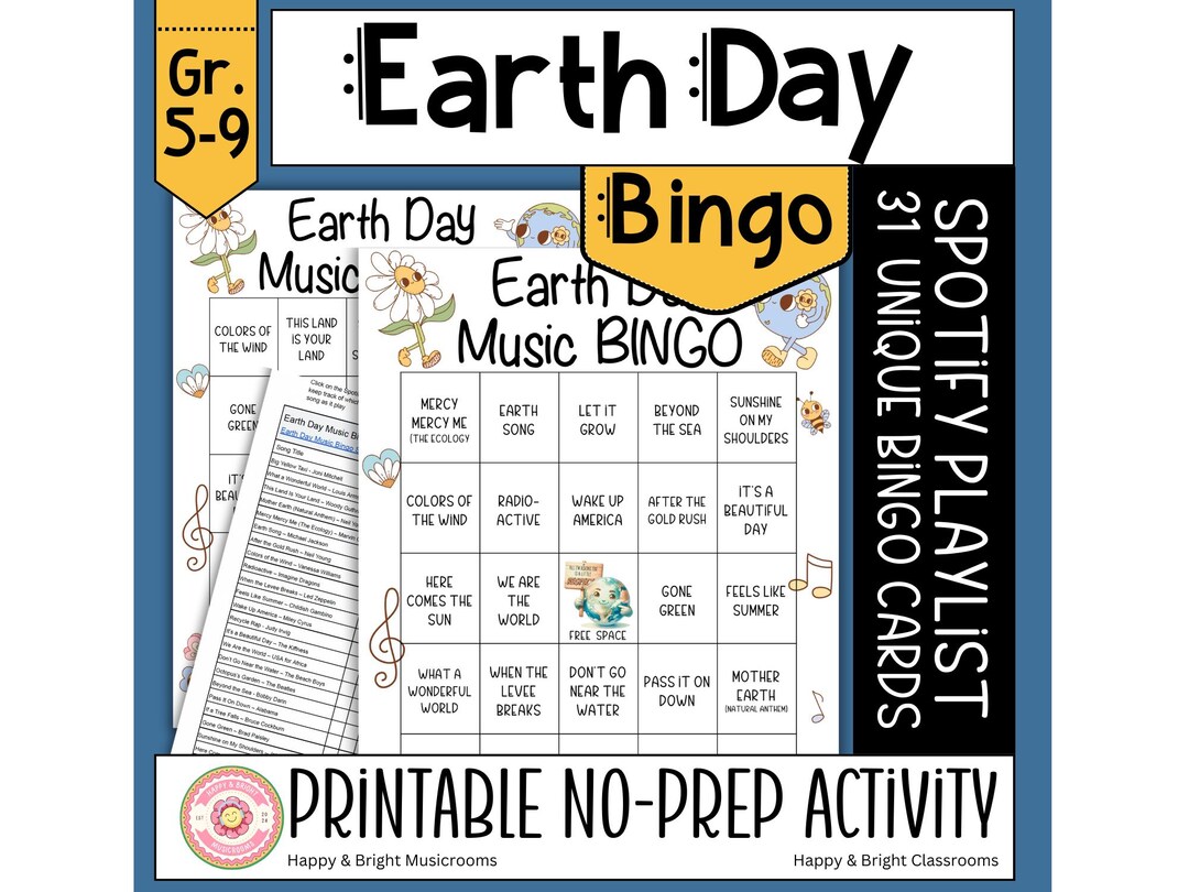 Earth Day Music Bingo Game | Printable Classroom Activity for Middle ...