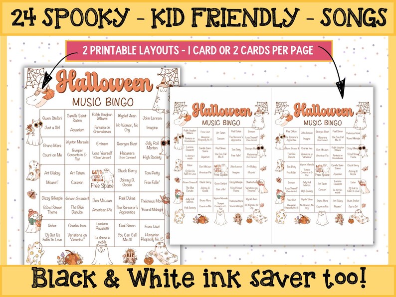 Halloween Music Bingo | Printable Songs, Party Game for Kids, Family ...