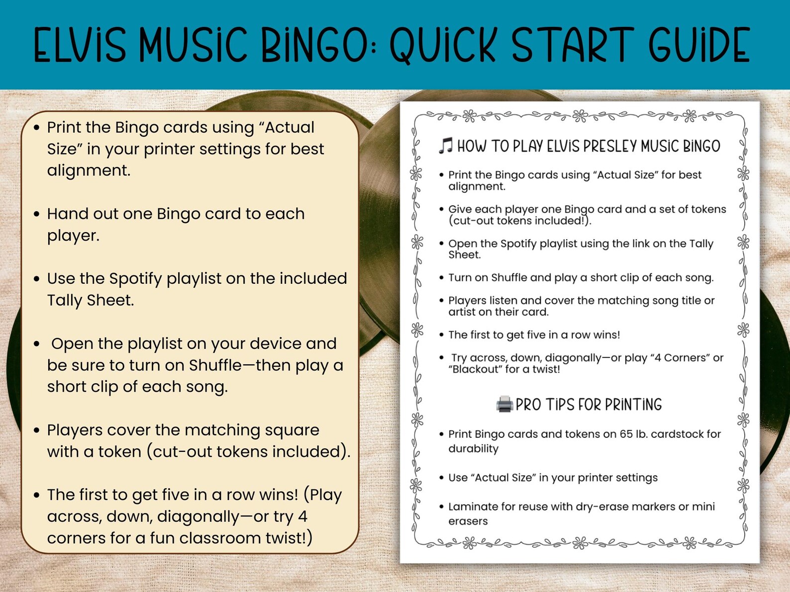 Elvis Presley Music Bingo Game | Printable Classroom Activity | Spotify ...