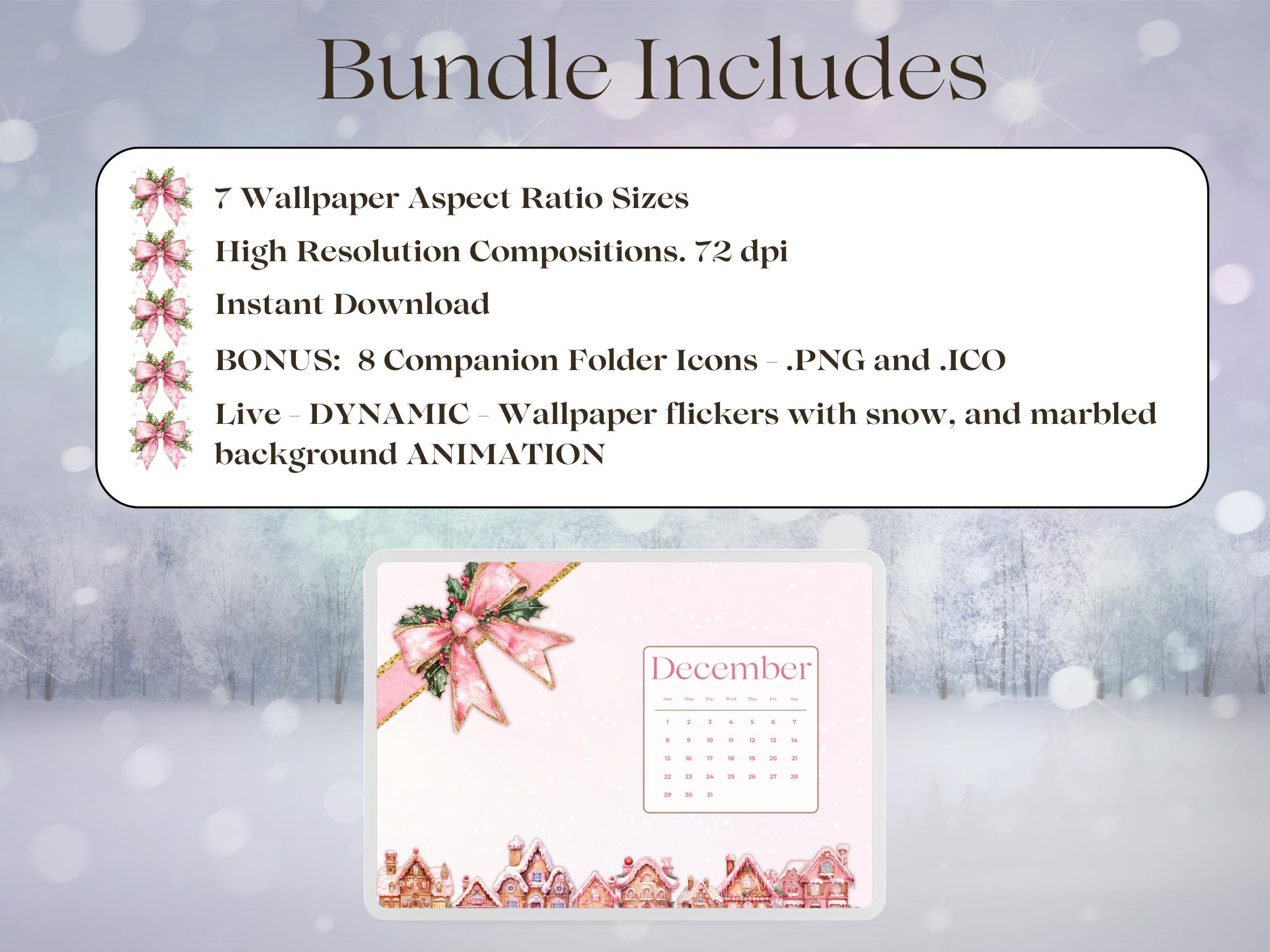 Winter Desktop Wallpaper LIVE Background Pink Village December Calendar ...