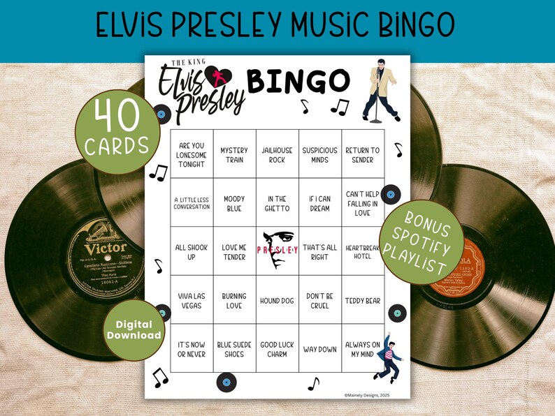 Elvis Presley Music Bingo Game | Printable Classroom Activity | Spotify ...