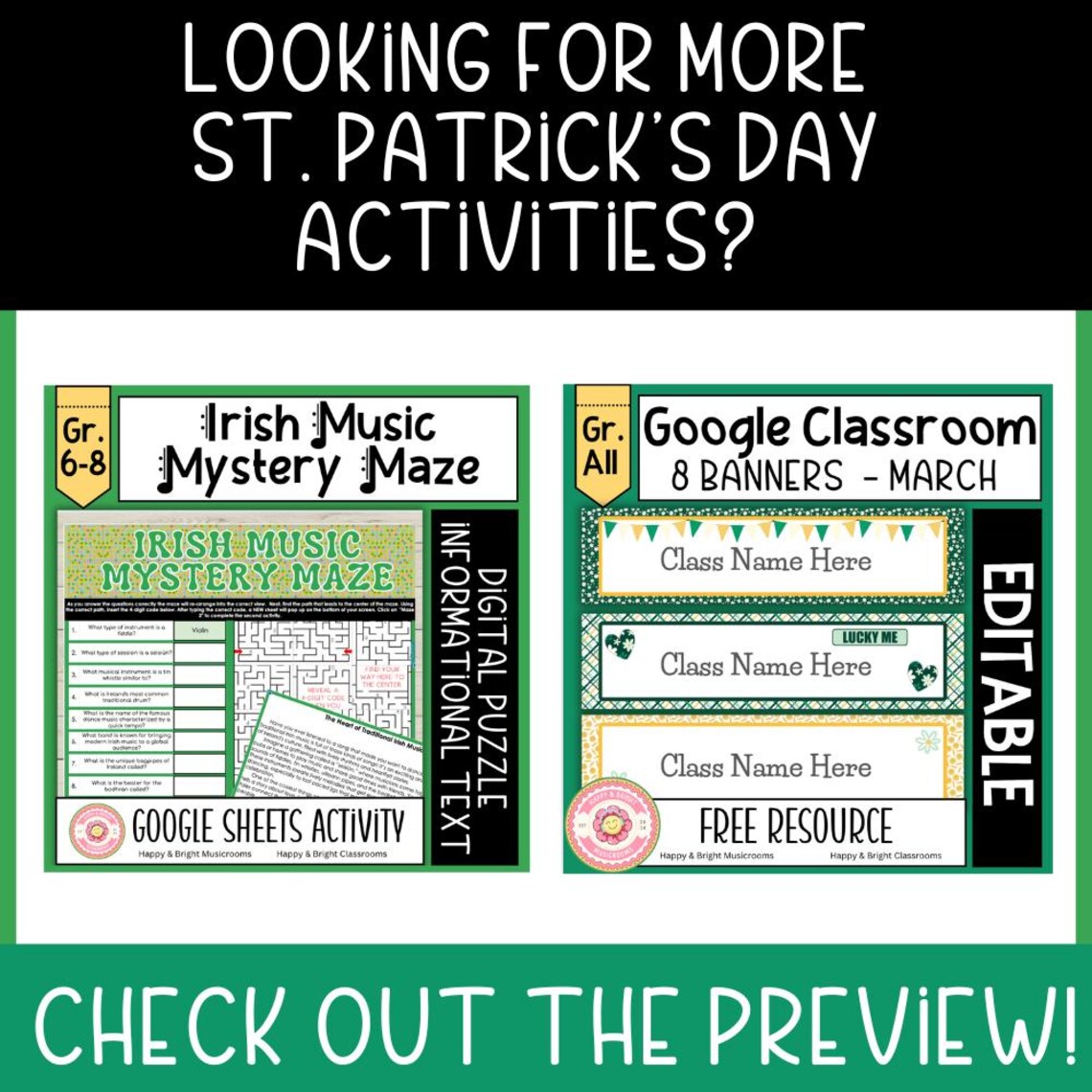 St. Patrick's Day Music Bingo Printable Game for Middle School General ...