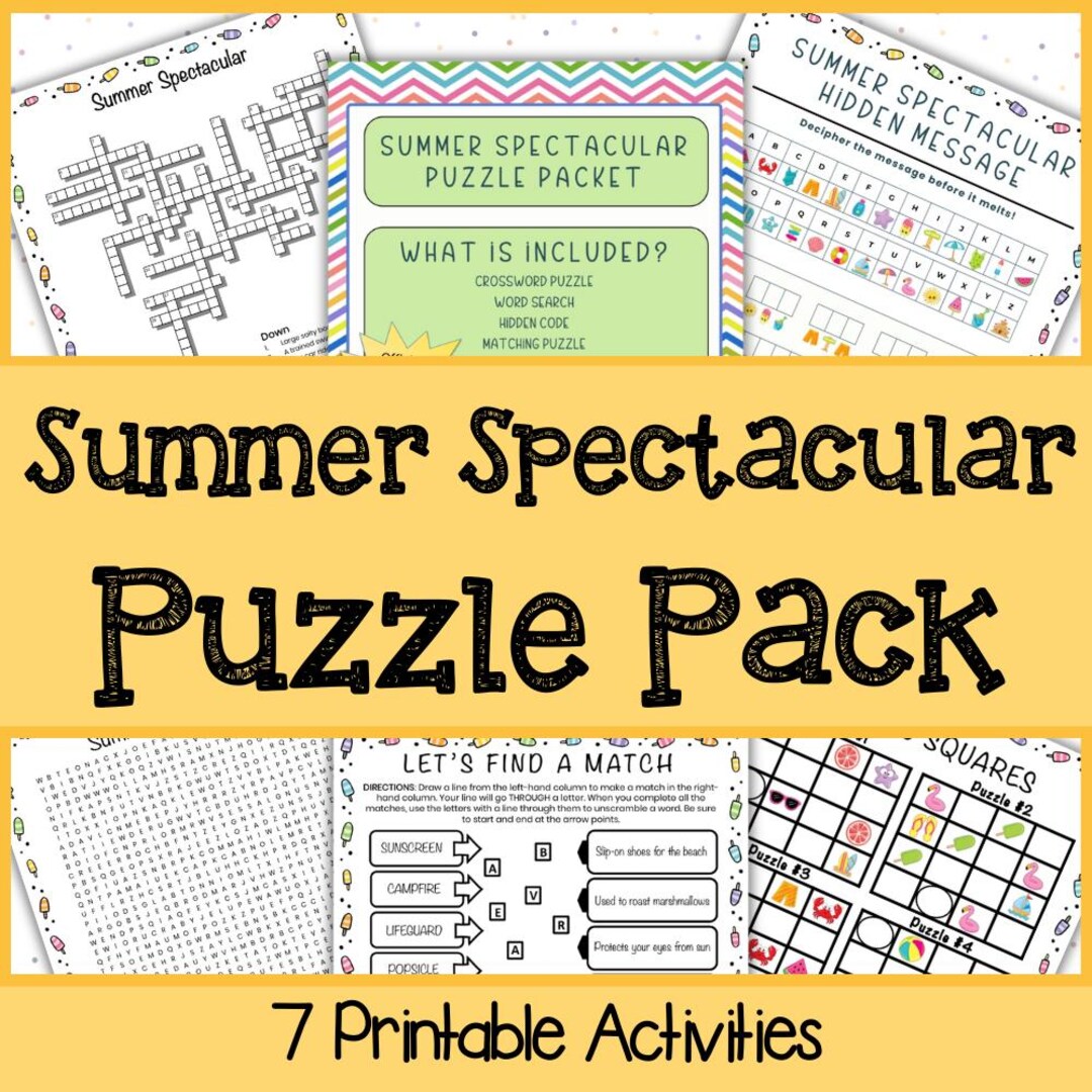 Engaging Summer Puzzles: Printable Activities for Grades 4-8, Summer ...