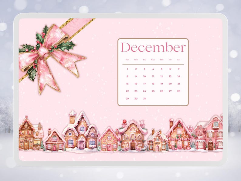 Winter Desktop Wallpaper LIVE Background Pink Village December Calendar ...