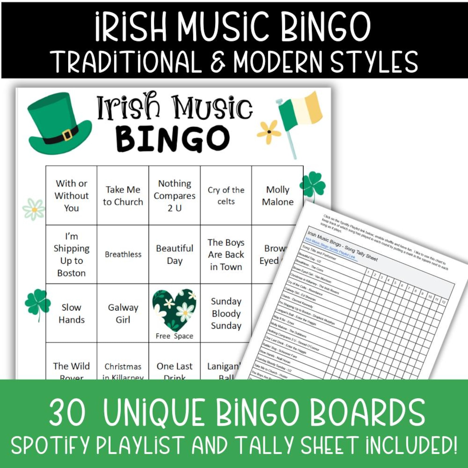 St. Patrick's Day Music Bingo Printable Game for Middle School General ...