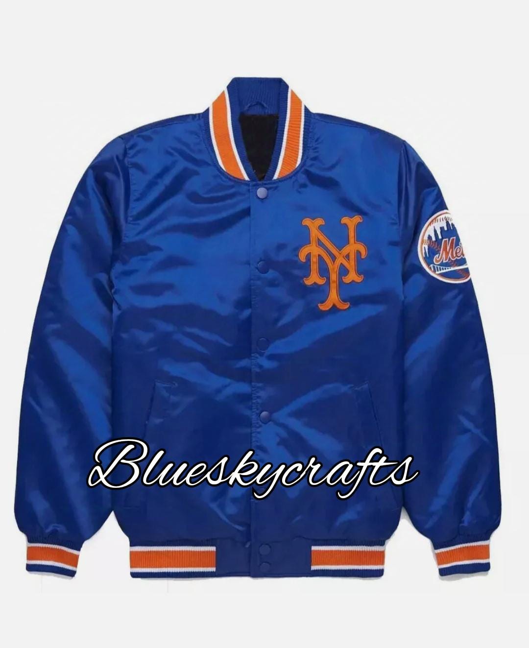 New York Mets MLB Satin Varsity Bomber Jacket With Embroidery Logos ...