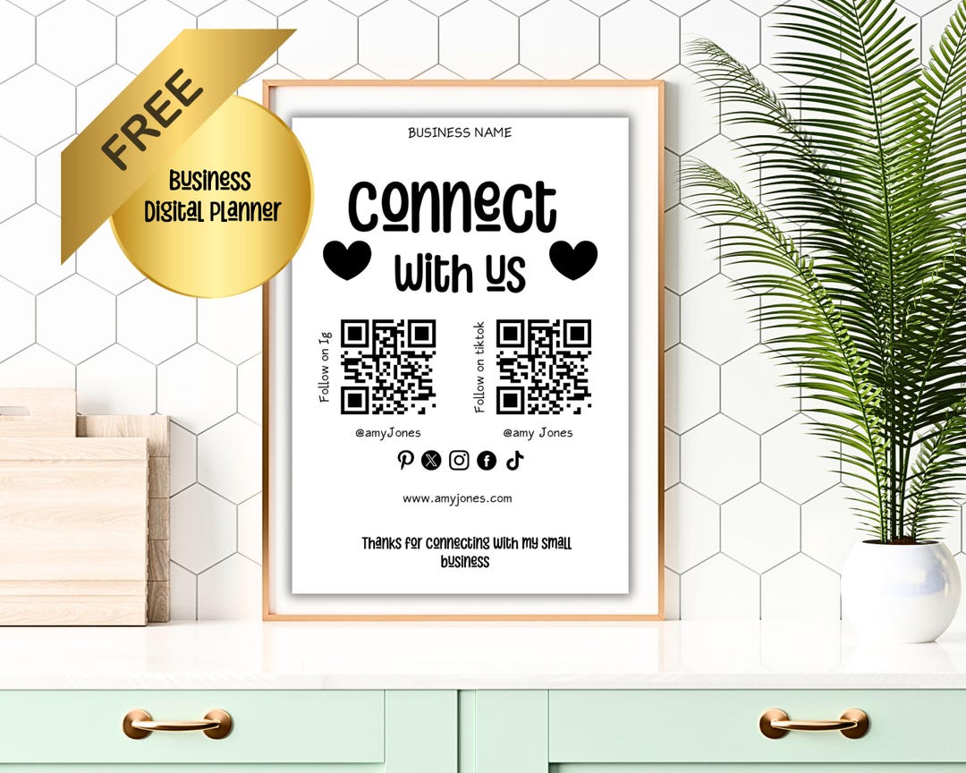 Connect With Us Sign, Social Media Sign Template Qr Business Sign Price ...