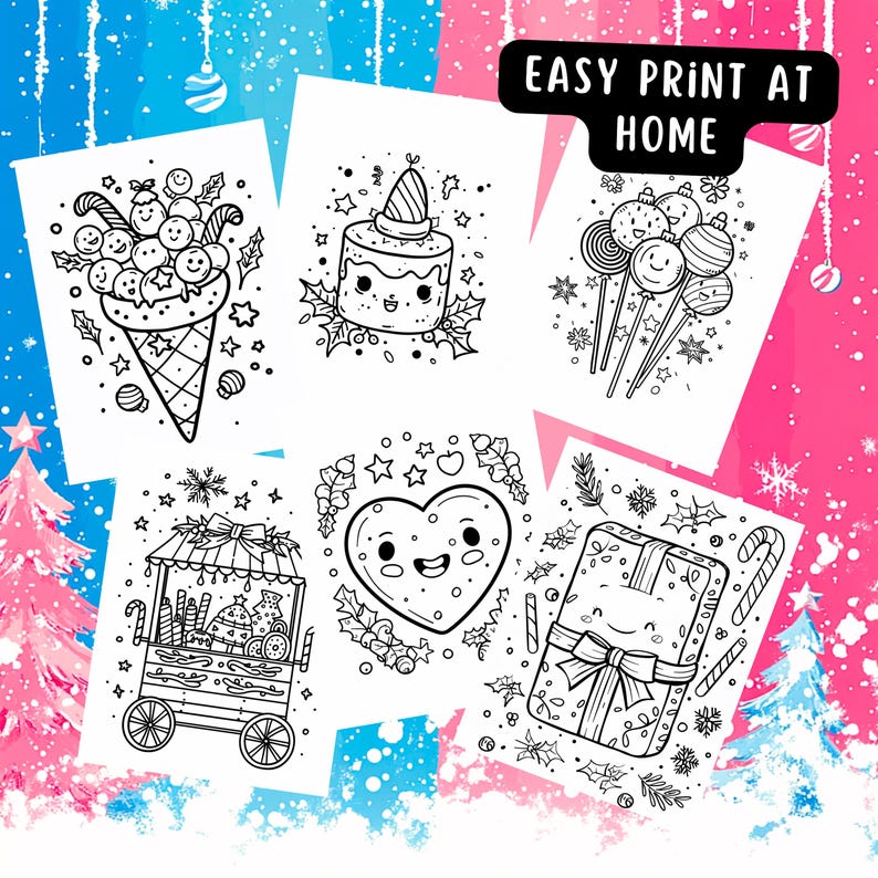 Christmas Candy Coloring Pages, 150 Cute and Cozy Holiday Illustrations ...